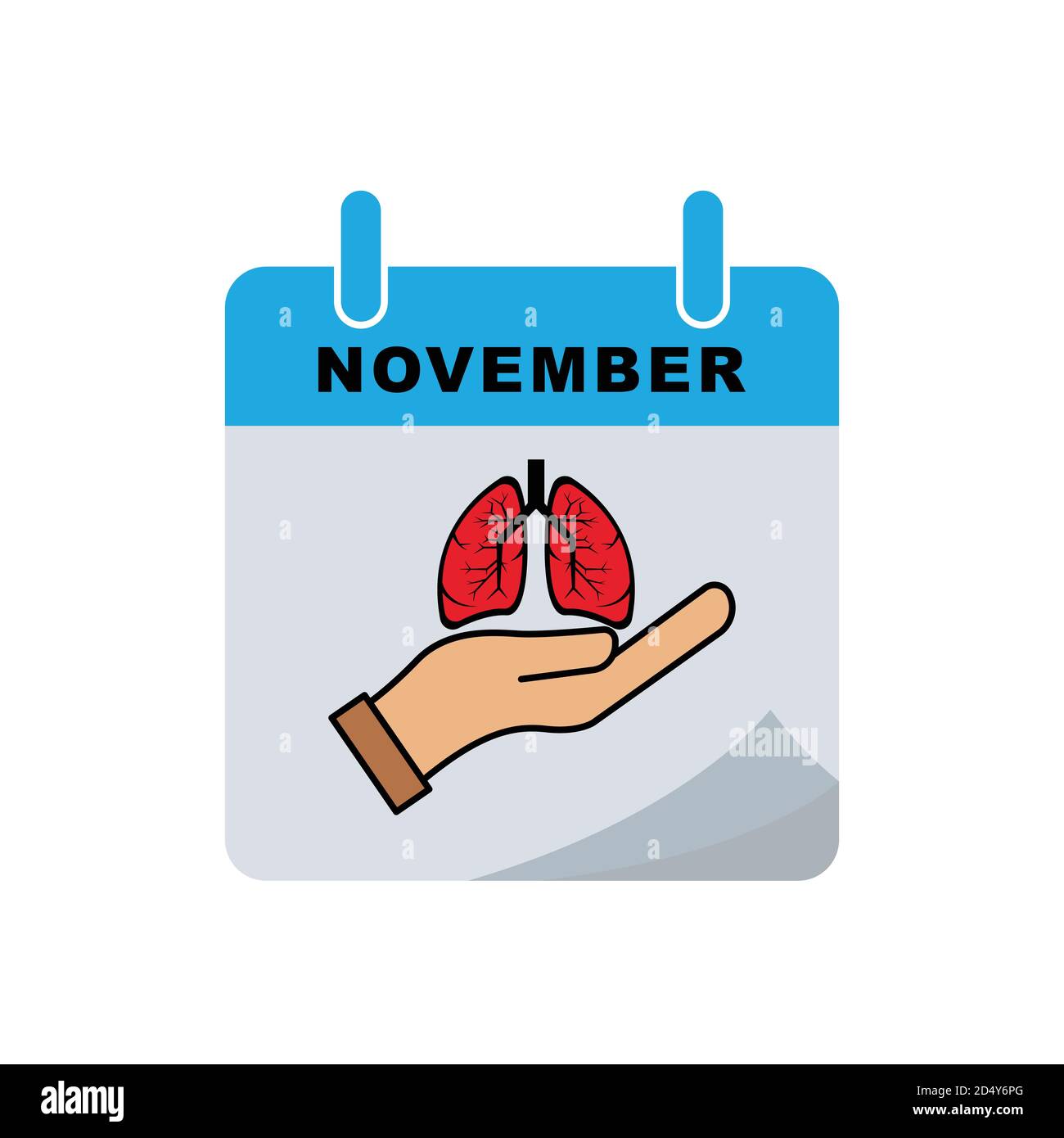 International pneumonia day calendar flat icon with Lungs and hand icon ...
