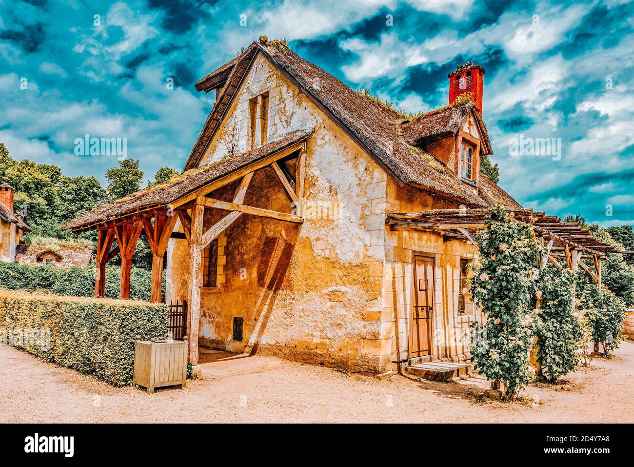 Landscape of hamlet Queen Marie Antoinette's estate near Versailles ...