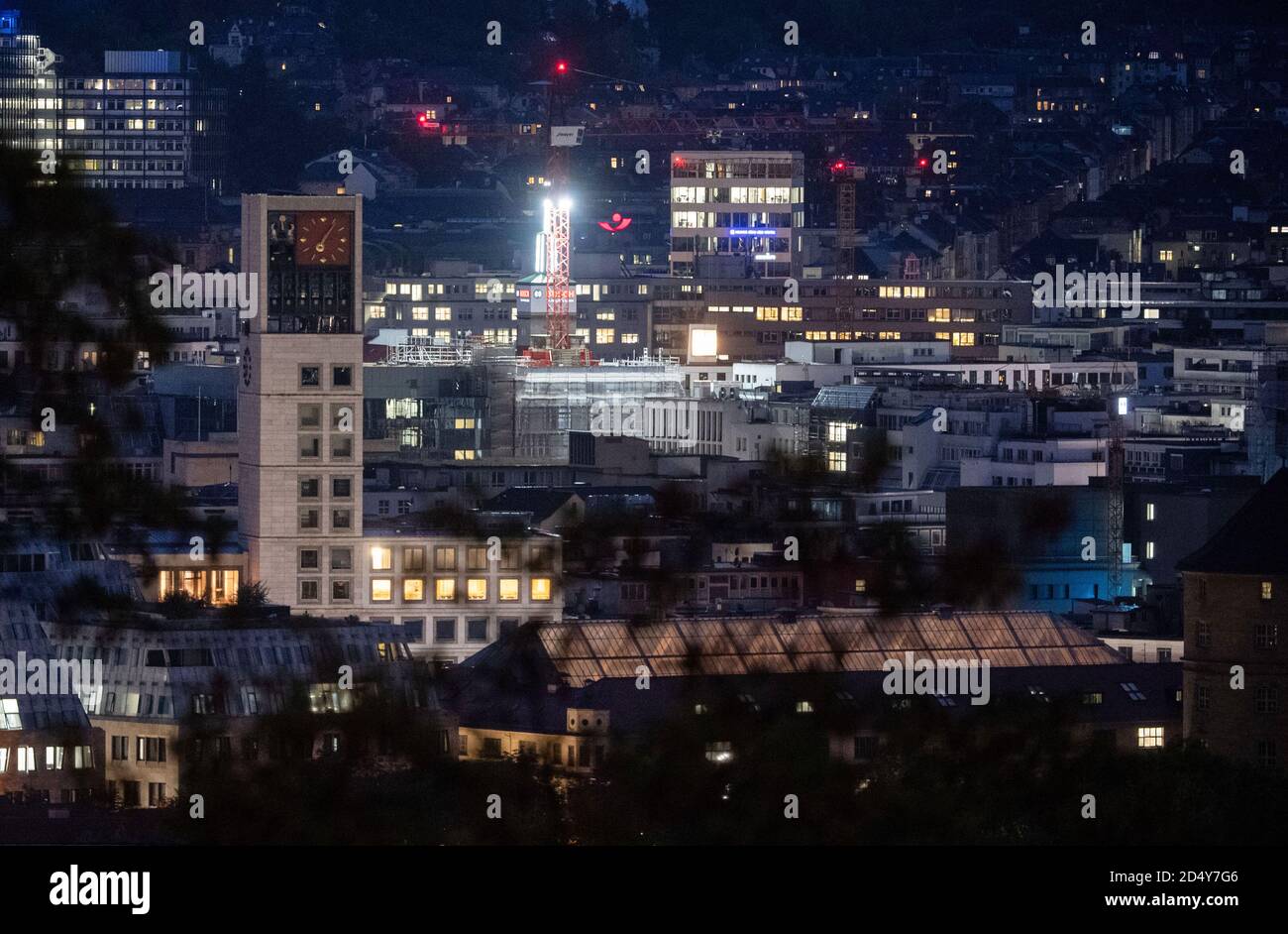 Stuttgart, Germany. 12th Oct, 2020. The town hall tower can be seen in ...