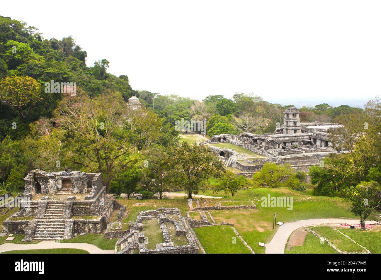 Top view on ruins of Royal palace with a watchtower, pre-Columbian Maya ...