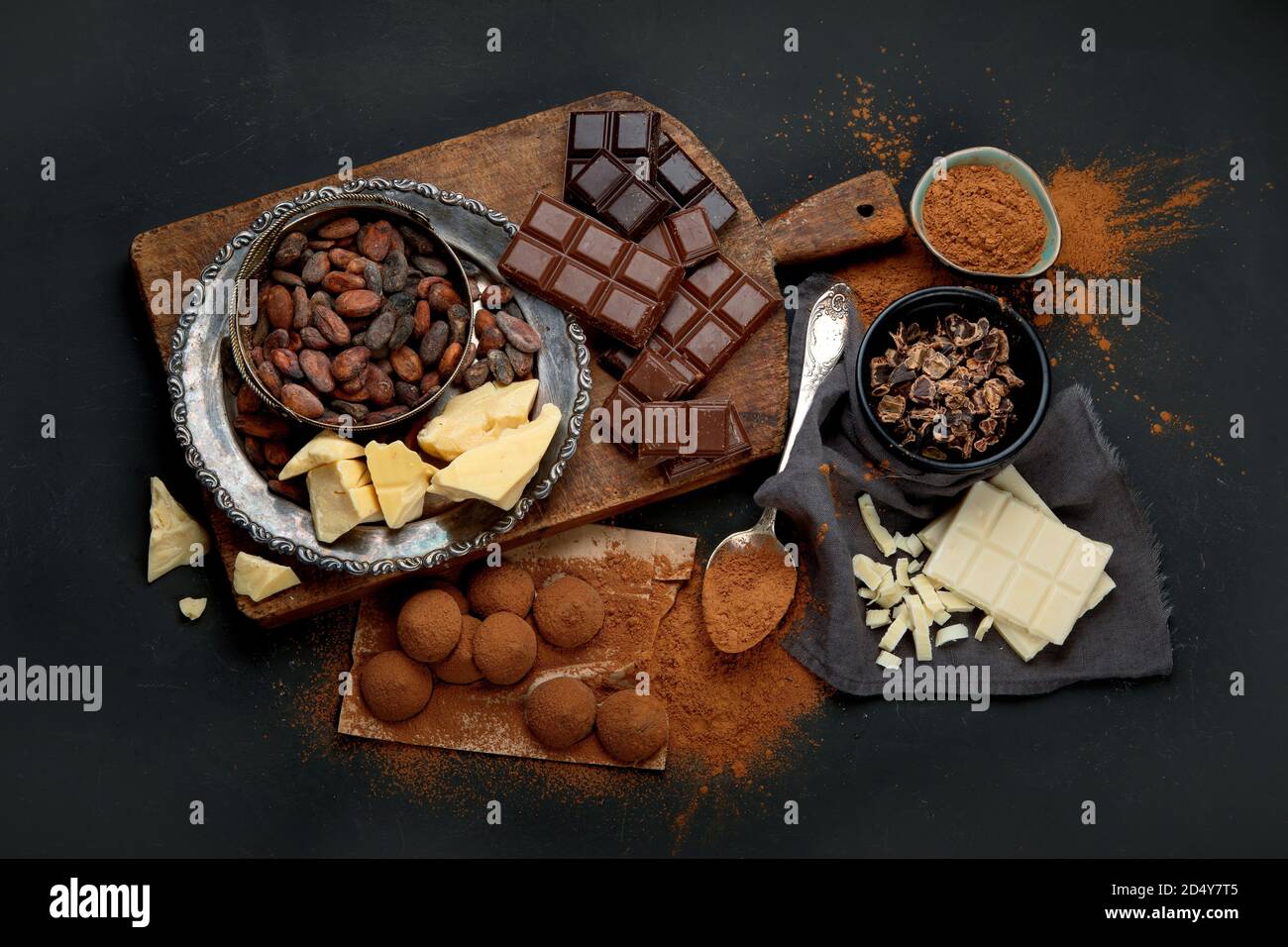 Delicious chocolate bars and pieces. Top view Stock Photo - Alamy