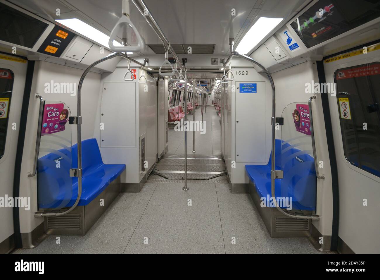 Singapore - December 3, 2019: Cabin interior of MRT train. The Mass ...