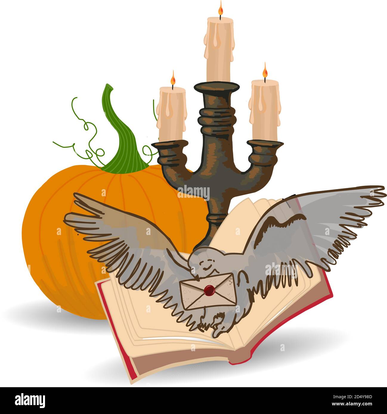 Halloween pumpkin jack, vintage candlestick and owl with letter ...
