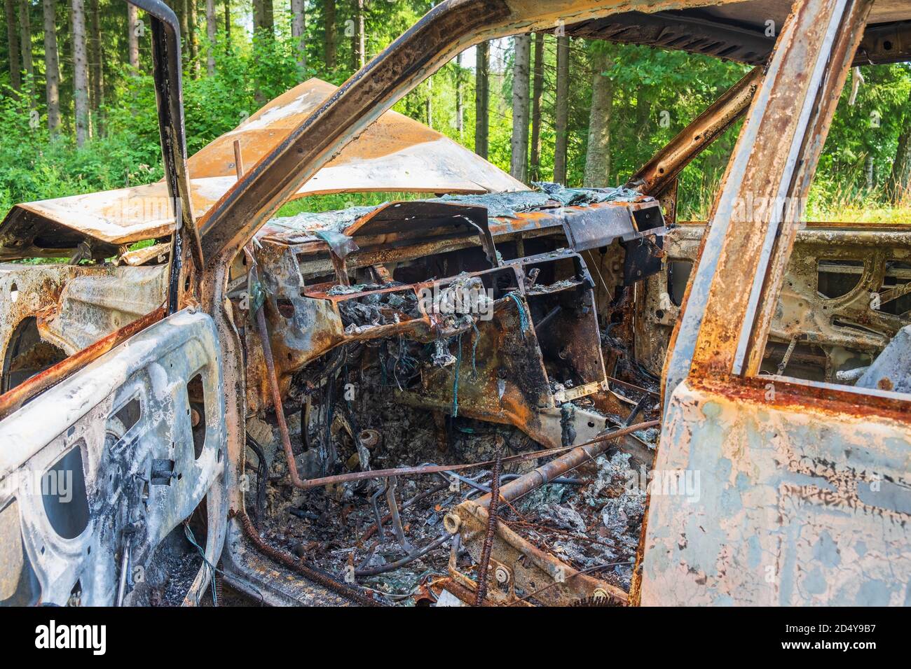 Interior of a burned out car Stock Photo - Alamy