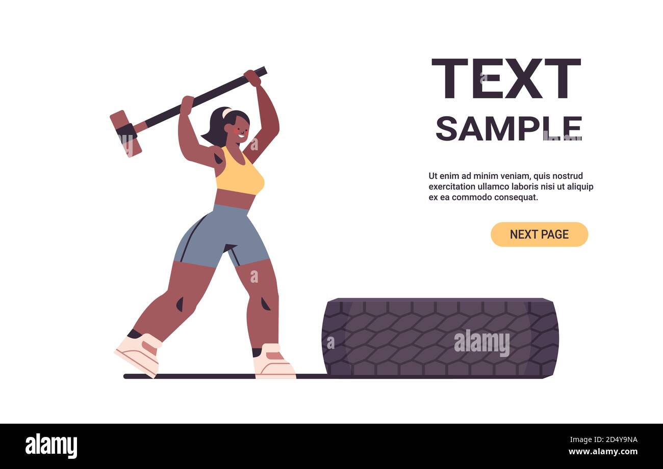 sportswoman hitting tire with hummer girl doing hard exercises working ...