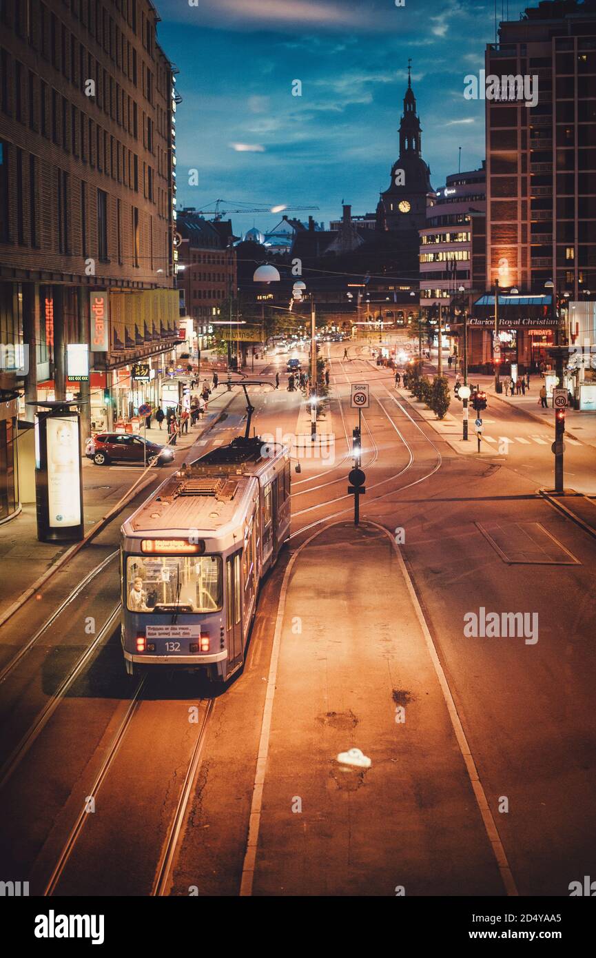 Oslo / Norway - July 23 2015 : Trams running in front of Oslo train ...