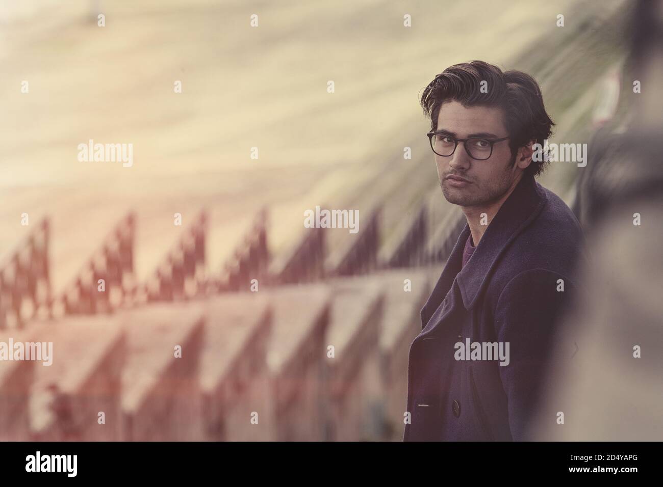 Intellectual man with eyeglasses outdoor. Retro colors. Charming and ...