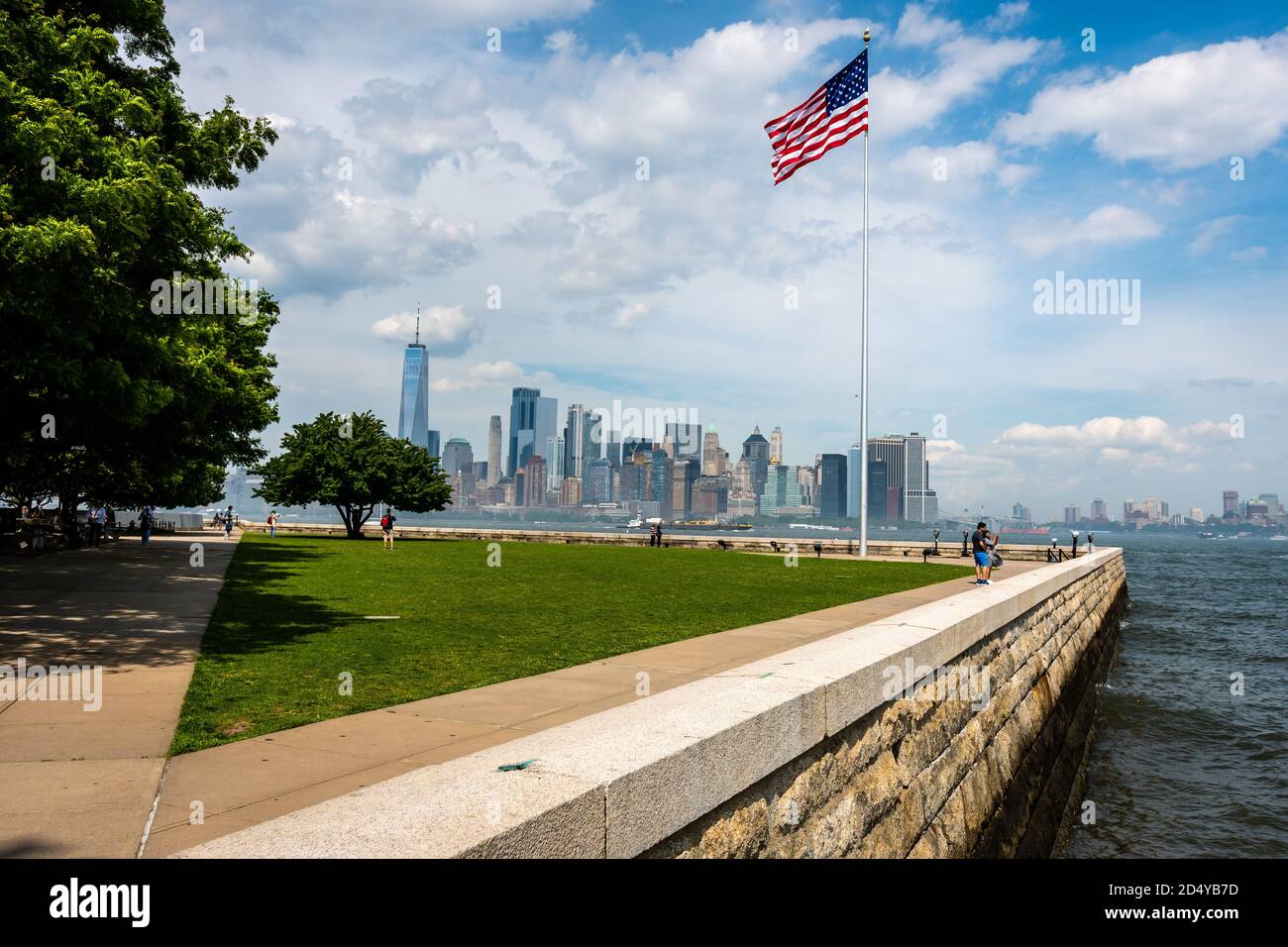 New York, USA - June 7, 2019: American flag on Ellis Island in New York ...