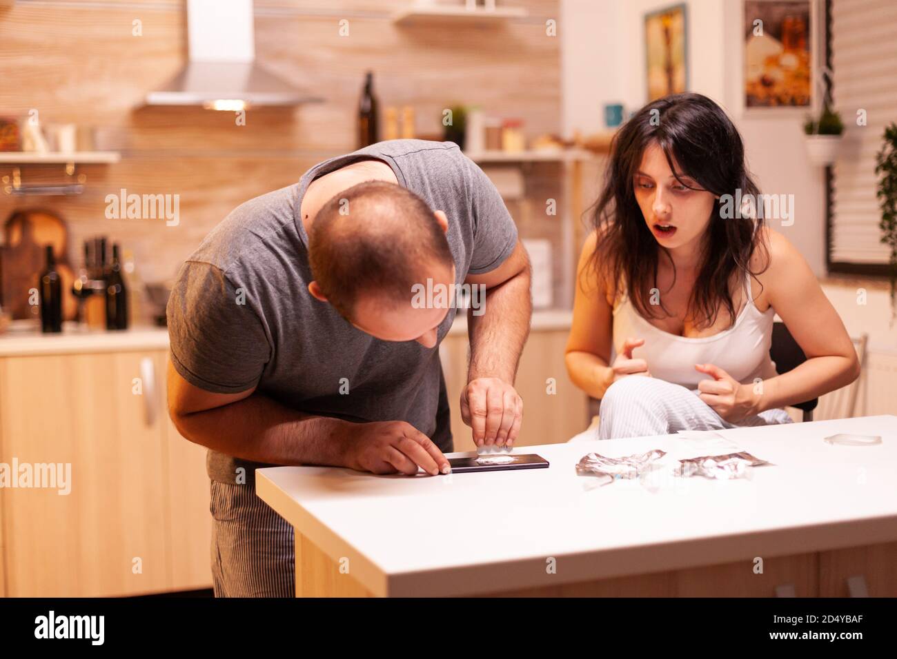 Woman having drug addiction ready to inhale crack cocaine. Amphetamine ...