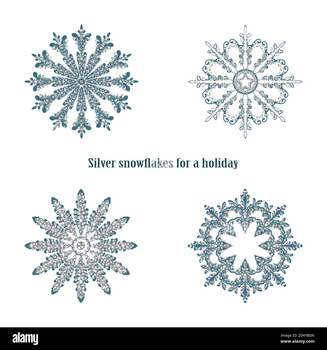 Vector illustration of snowflakes with silver glittering texture Stock ...