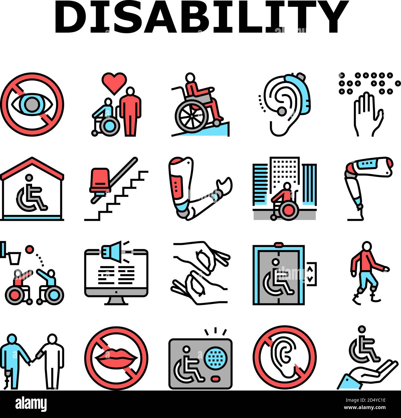 Disability Technology Collection Icons Set Vector Stock Vector Image ...
