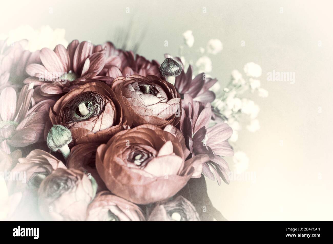 Bouquet of flowers. Postcard romantic background shabby chic. A ...