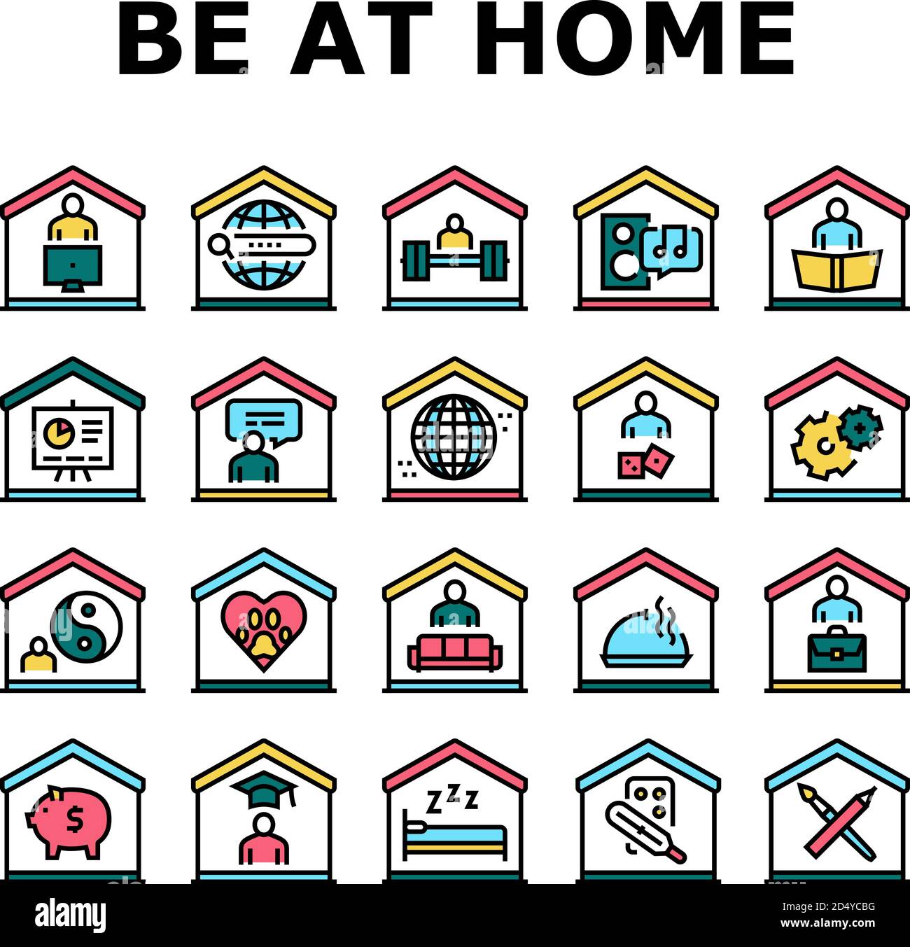 Home Training Course Collection Icons Set Vector Stock Vector Image ...