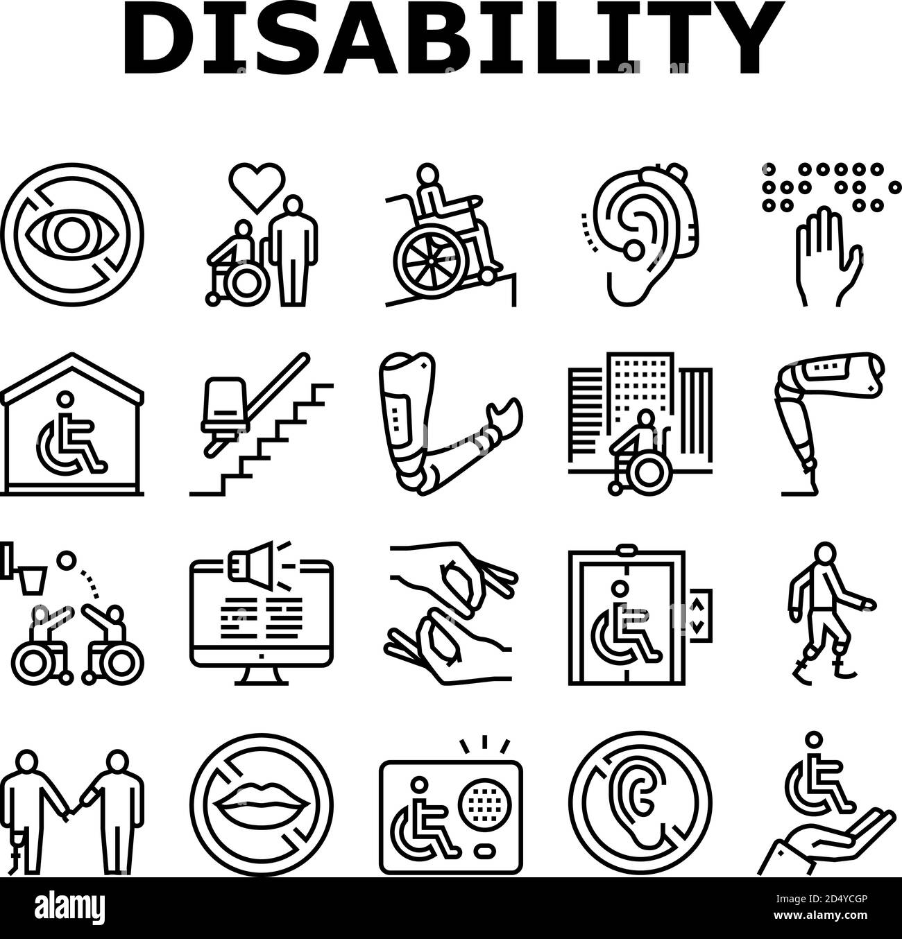 Disability Technology Collection Icons Set Vector Stock Vector Image ...