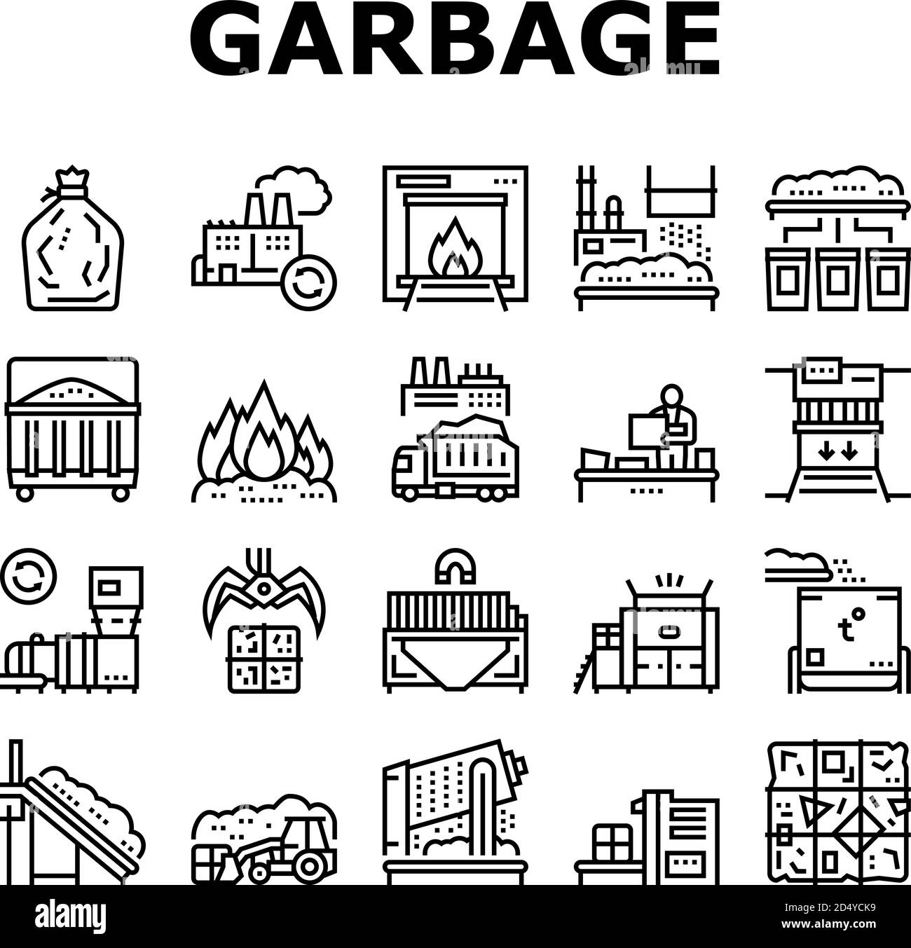 Factory Garbage Waste Collection Icons Set Vector Stock Vector Image ...