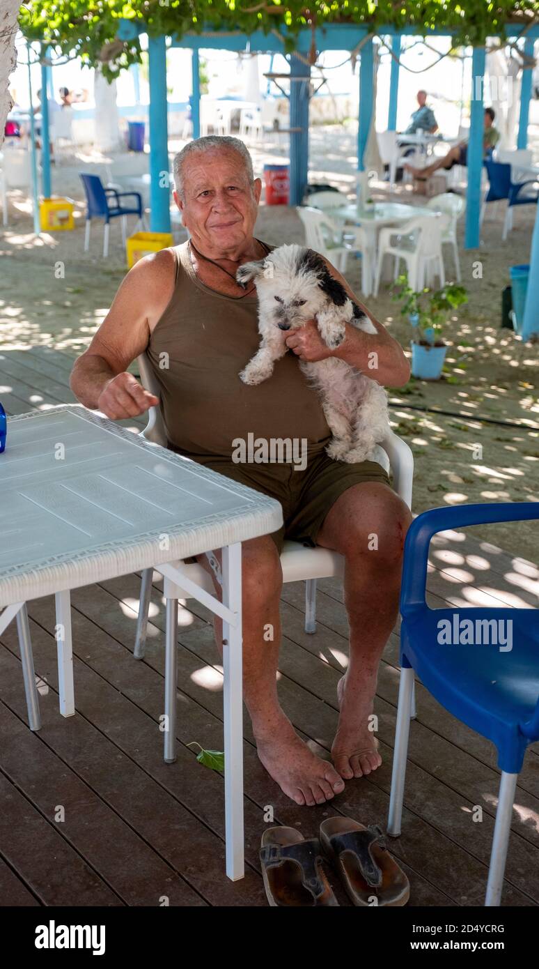 Portrait of owner Ricco pictured at Riccos beach bar, Geroskipou ...