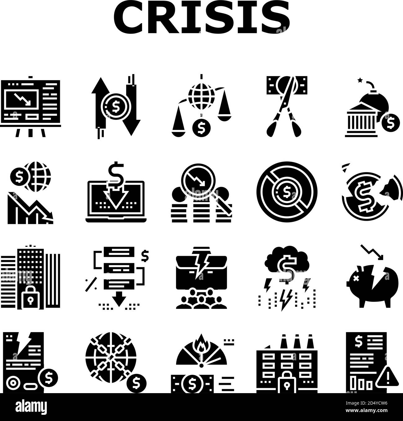 World Financial Crisis Collection Icons Set Vector Stock Vector Image ...