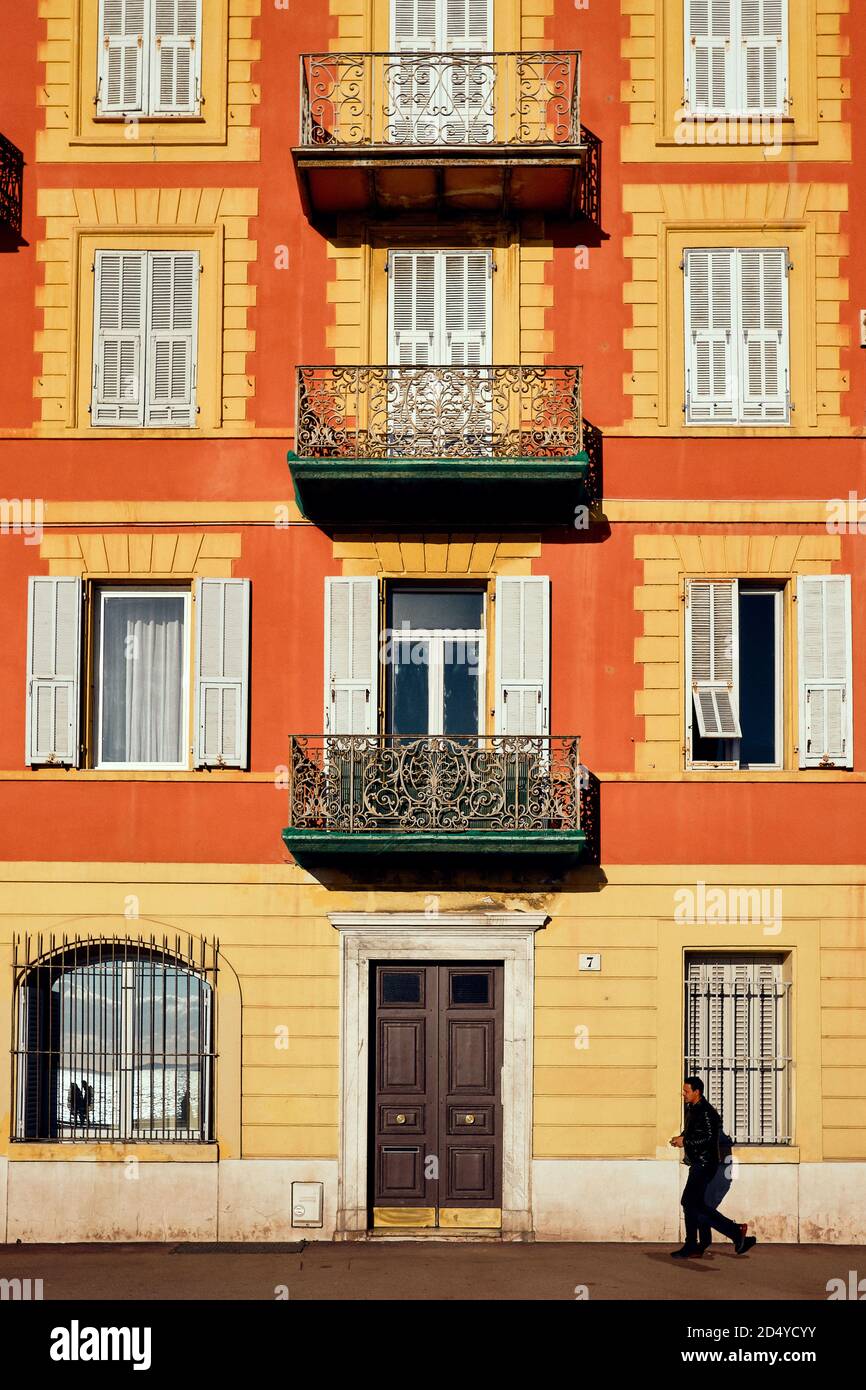 Orange building near the Promenade des Anglais in Nice, France Stock ...