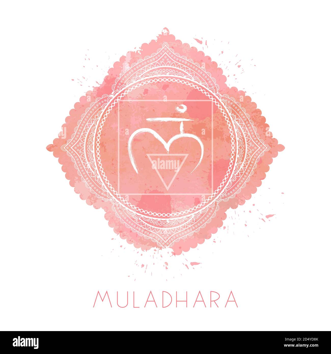 Vector illustration with symbol chakra Muladhara and watercolor element on white background ...