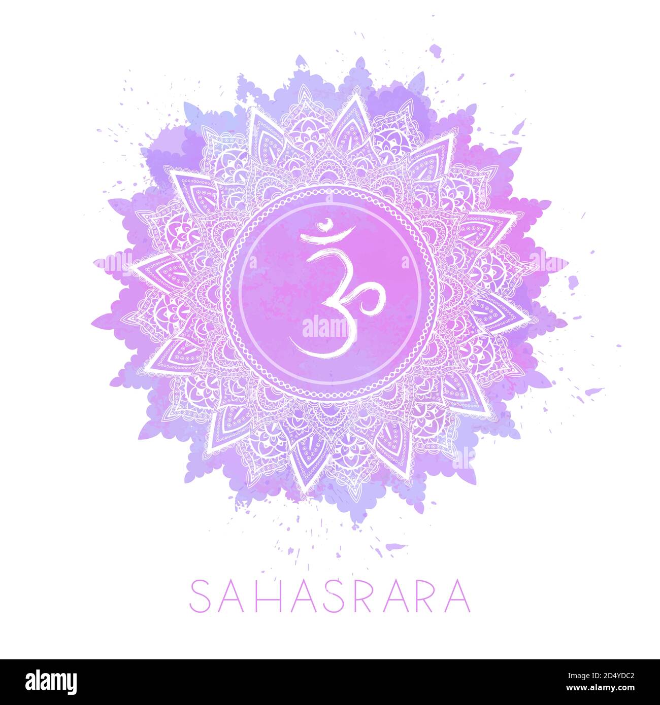 Vector illustration with symbol chakra Sahasrara and watercolor element ...
