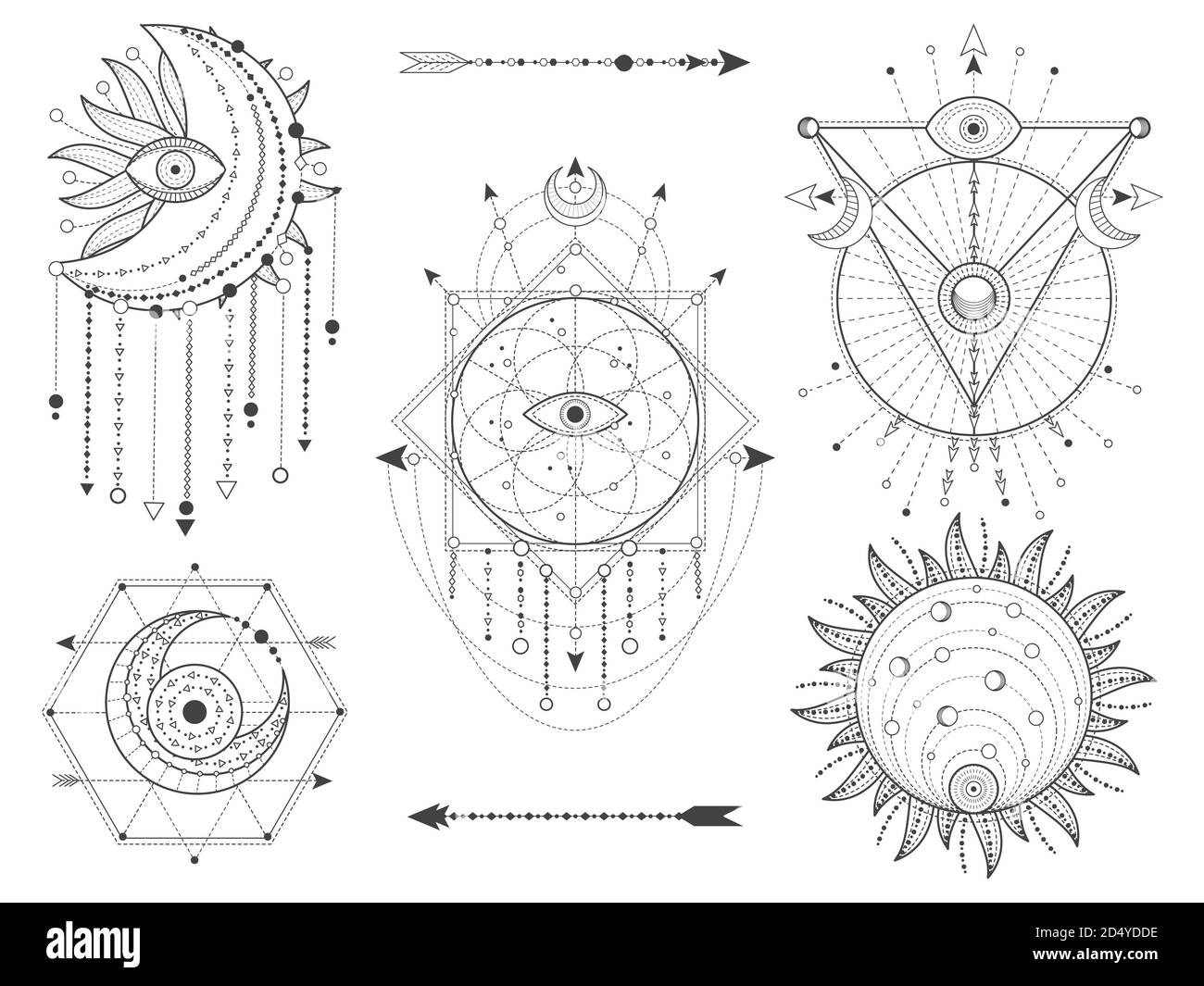 Vector kit of Sacred geometric and natural symbols on white background ...