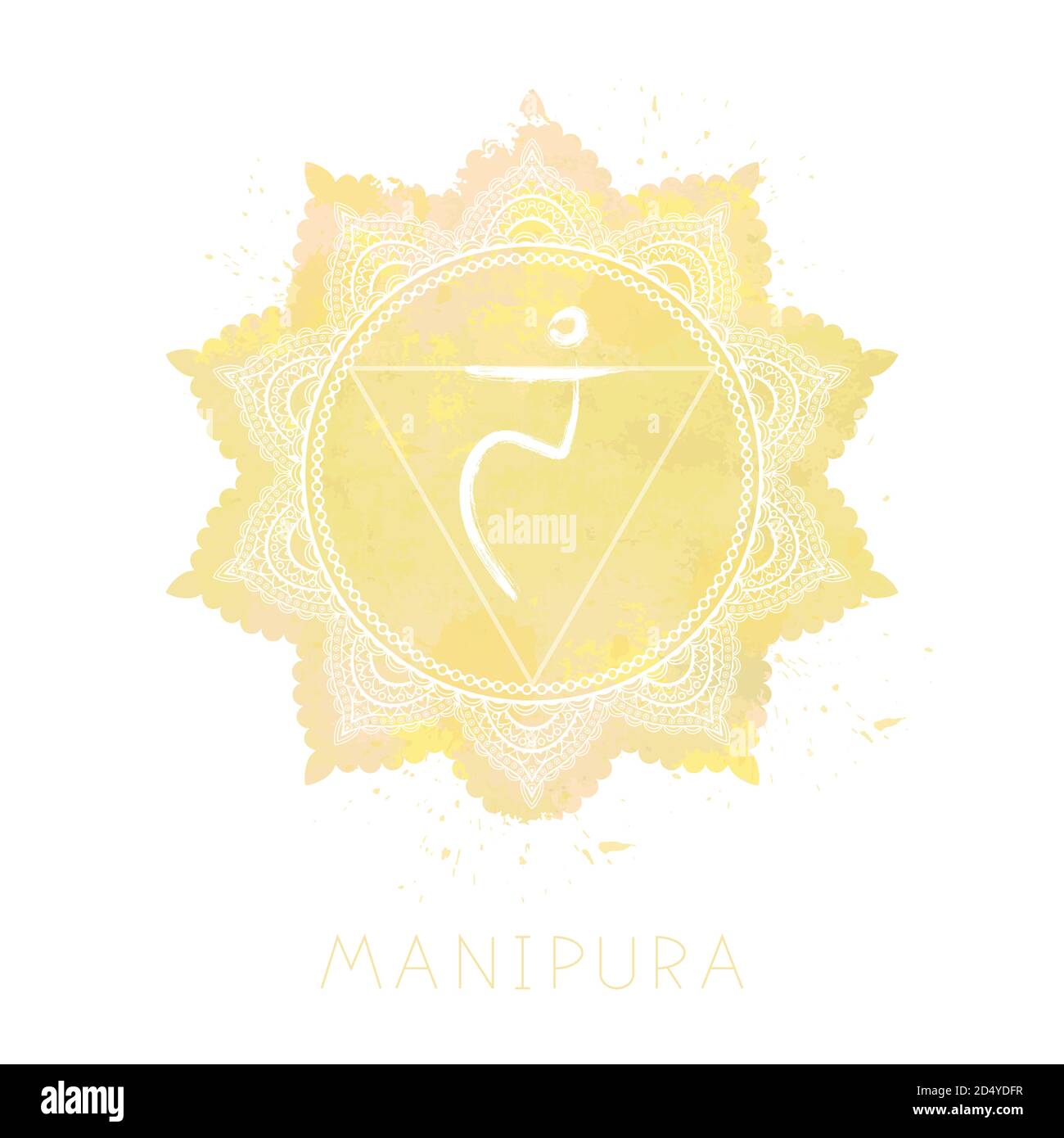 Vector illustration with symbol chakra Manipura and watercolor element ...