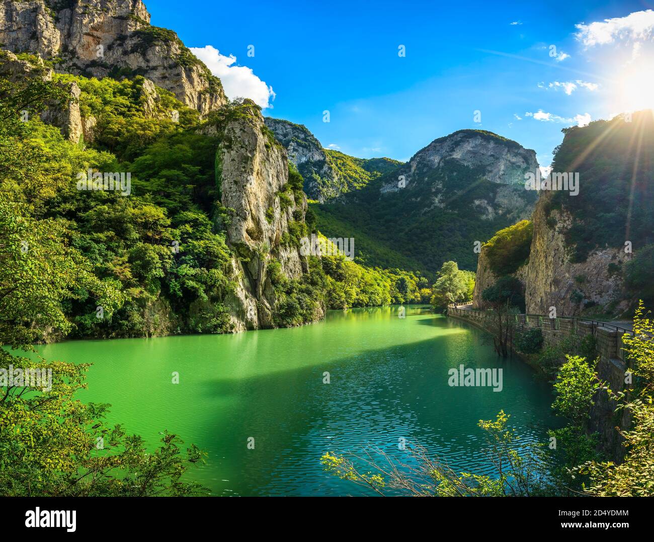 Furlo Pass or Gola del Furlo canyon, road, river and gorge on the ...