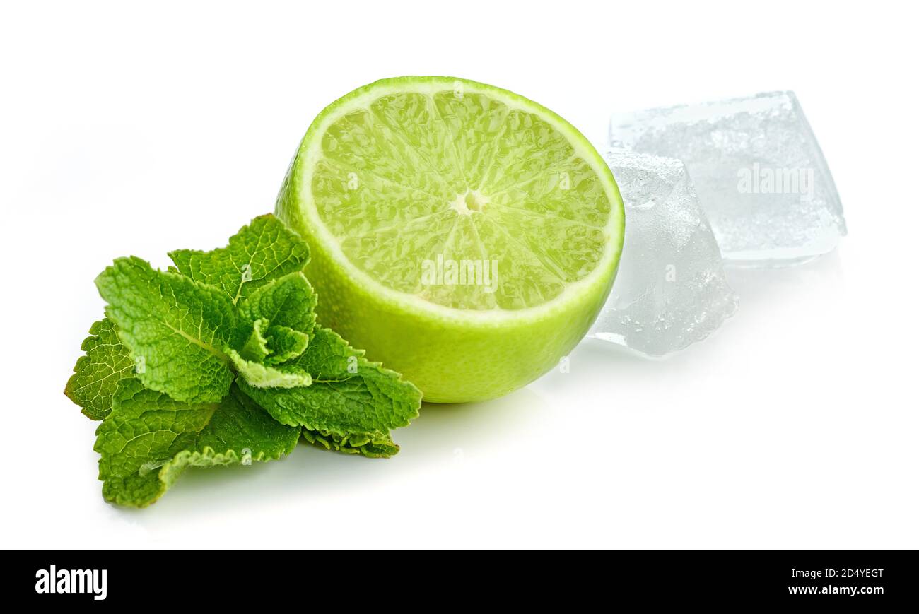 lime, mint and ice cubes isolated on white background Stock Photo - Alamy