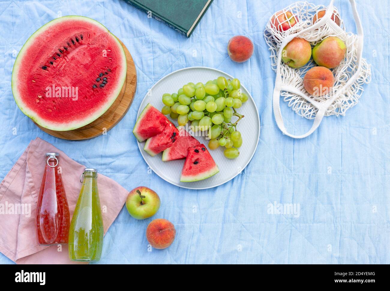 picnic set with assorted summer fruits Stock Photo - Alamy
