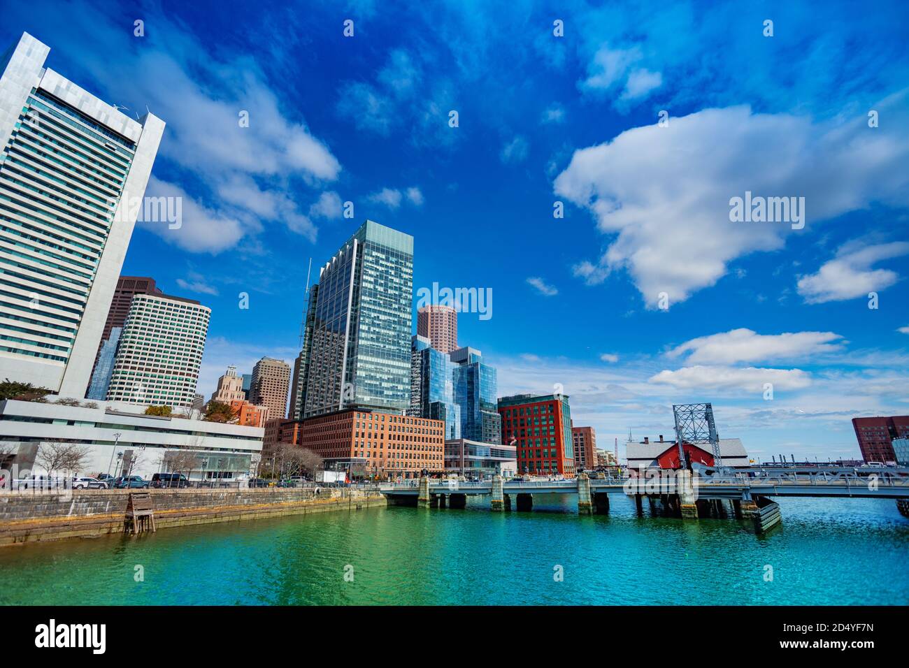 Panorama of Boston downtown Congress Street Bridge over fort point ...
