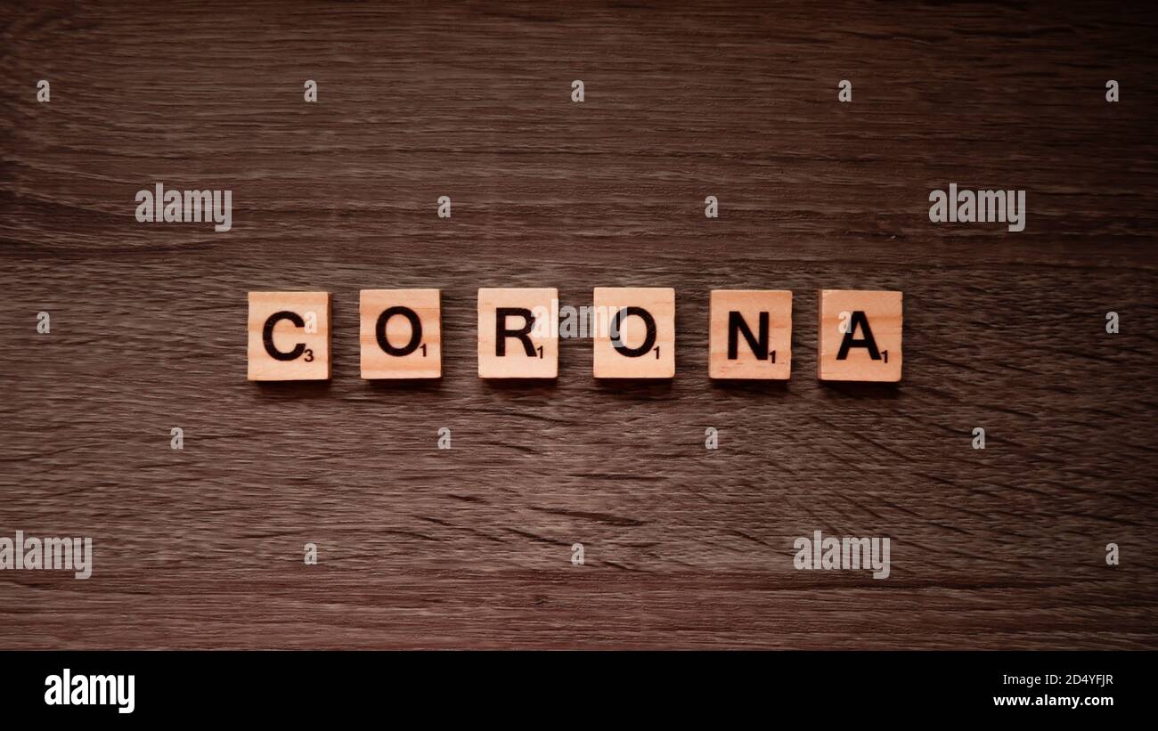 CORONA VIRUS COVID word text on face mask background Stock Photo - Alamy
