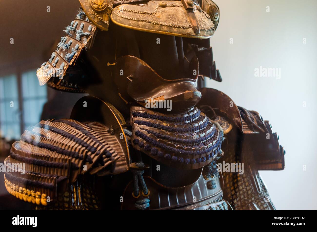Original medieval japanese samurai armor (yoroi) in the museum. Samurai ...