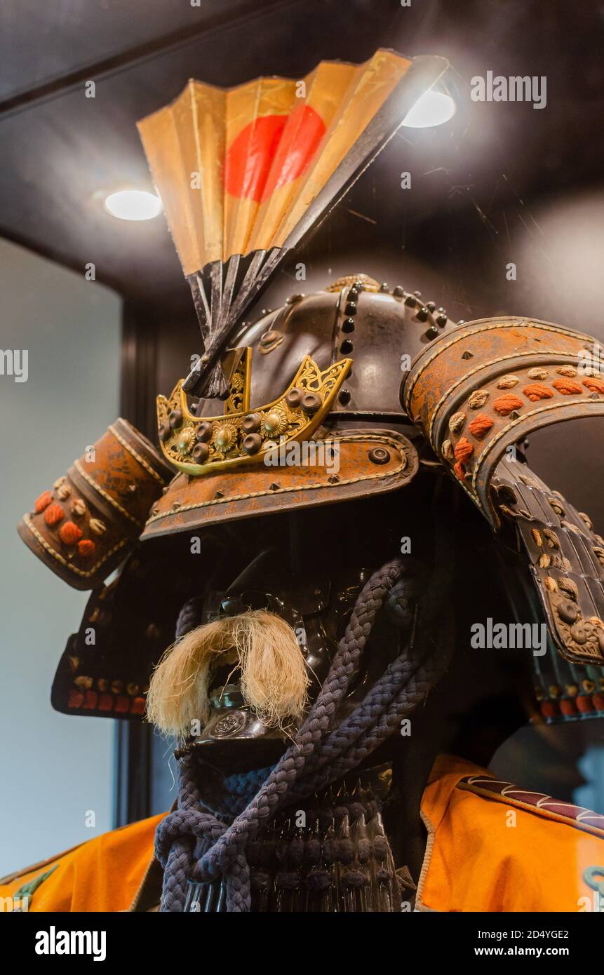 Original medieval japanese samurai armor (yoroi) in the museum. Samurai ...