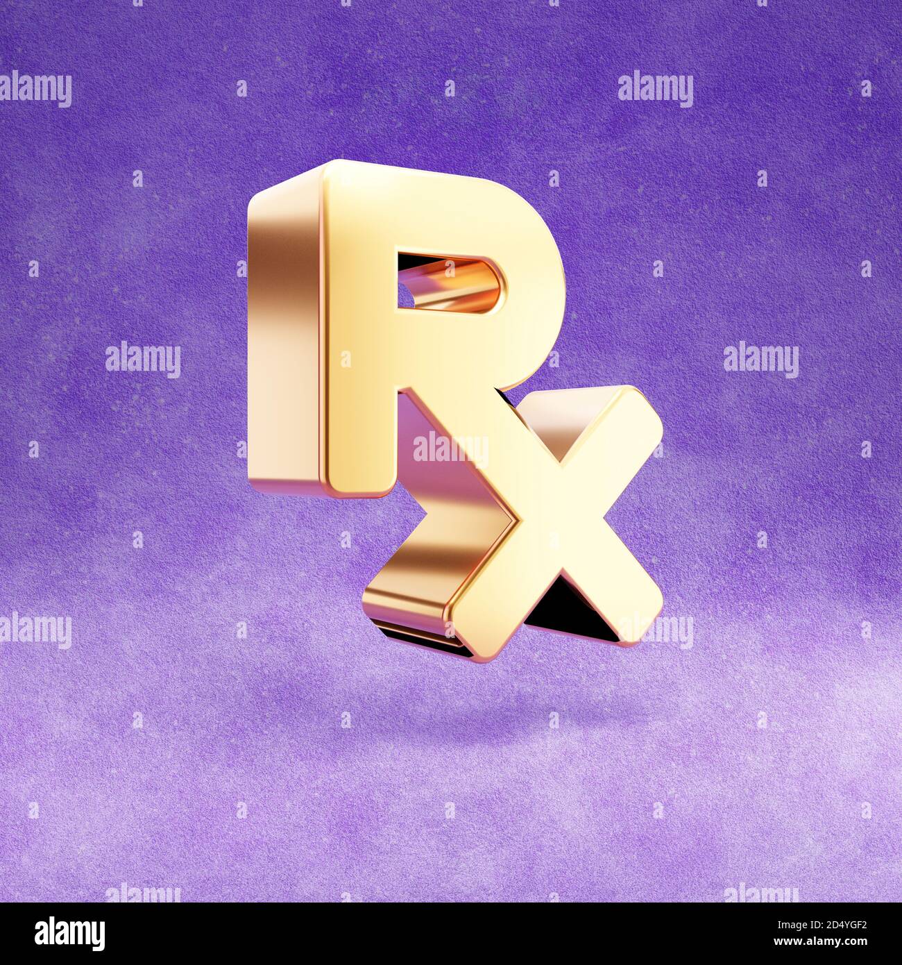Prescription icon. Gold glossy Prescription symbol isolated on violet ...