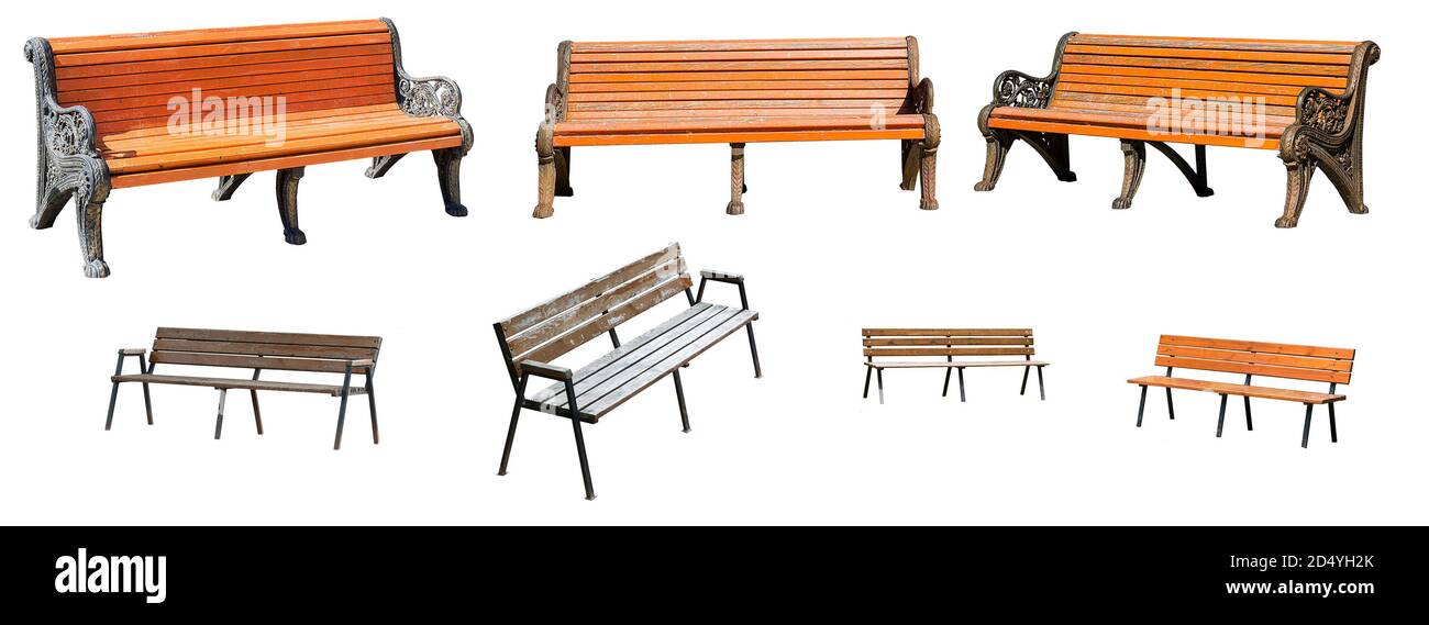 Beautiful bench separately on a white background. Many different ...