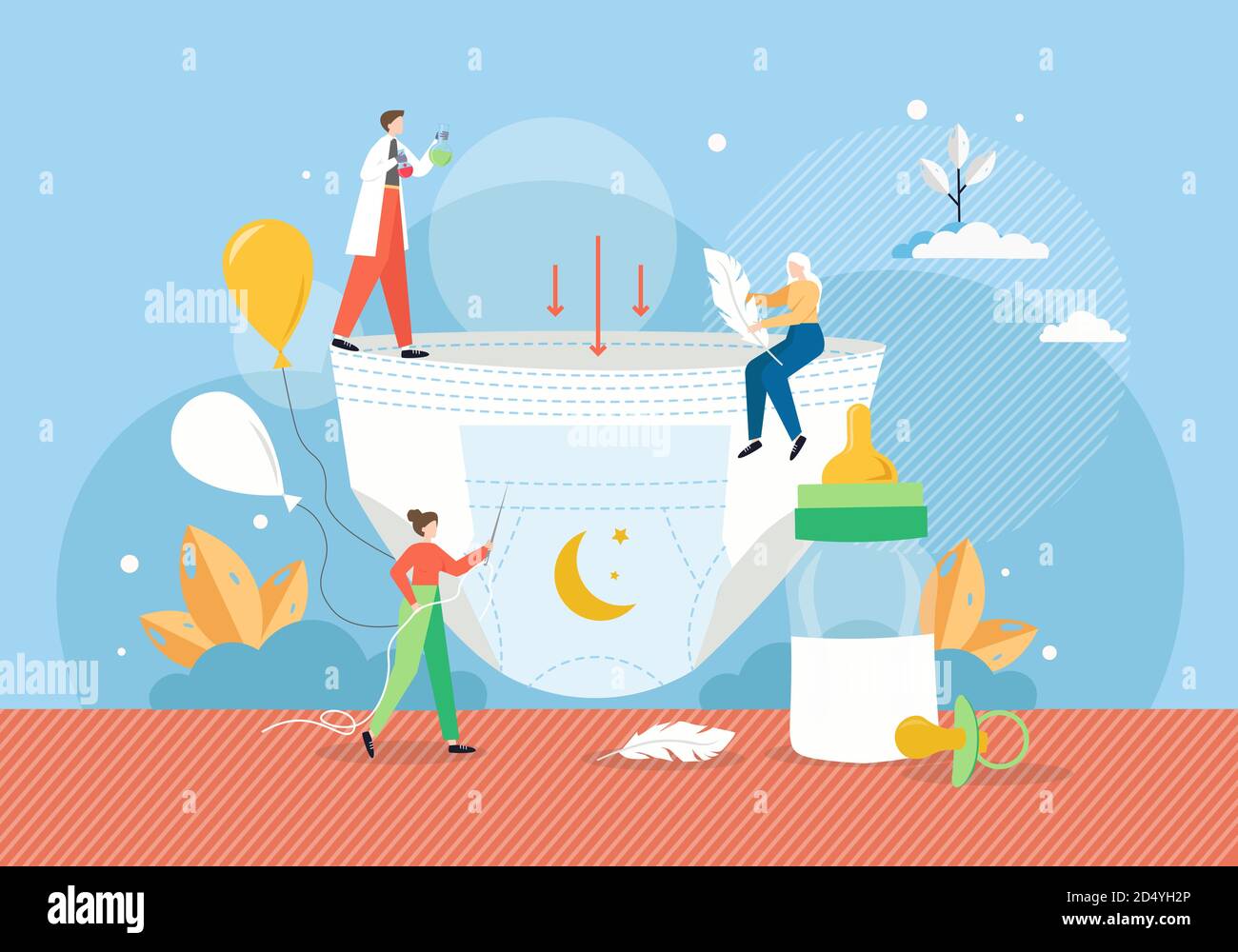 Disposable baby diaper manufacturing, flat vector illustration. People ...