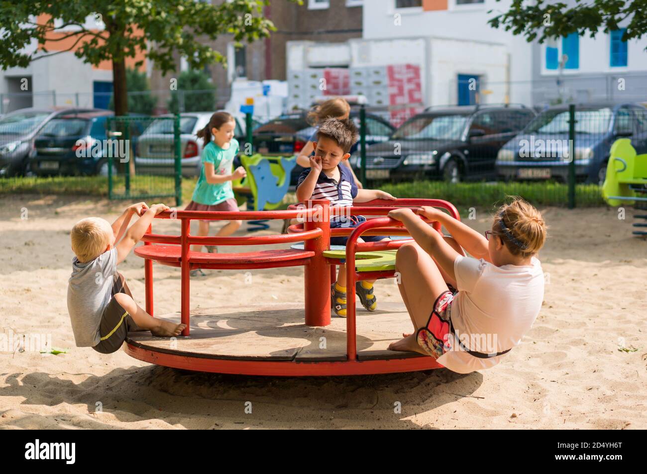 Kids Playground Playing Roundabout High Resolution Stock Photography ...