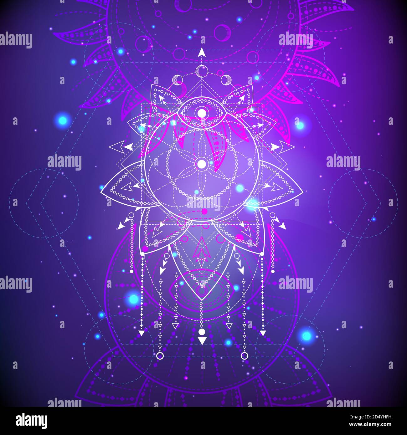 Vector illustration of mystic symbol Lotus on abstract background ...