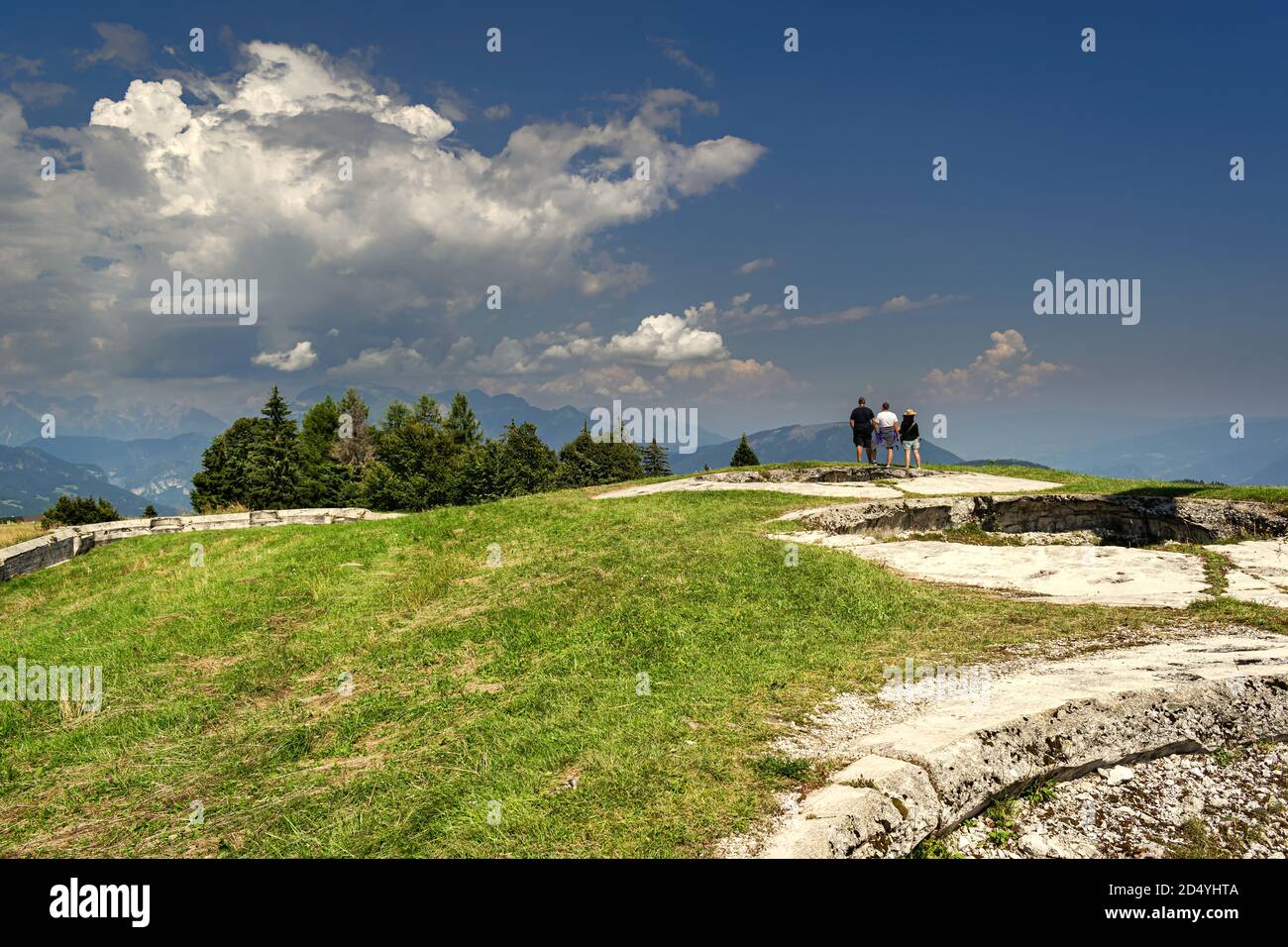 Tourists admire the landscape from the top of Cima Campo, Arsiè ...