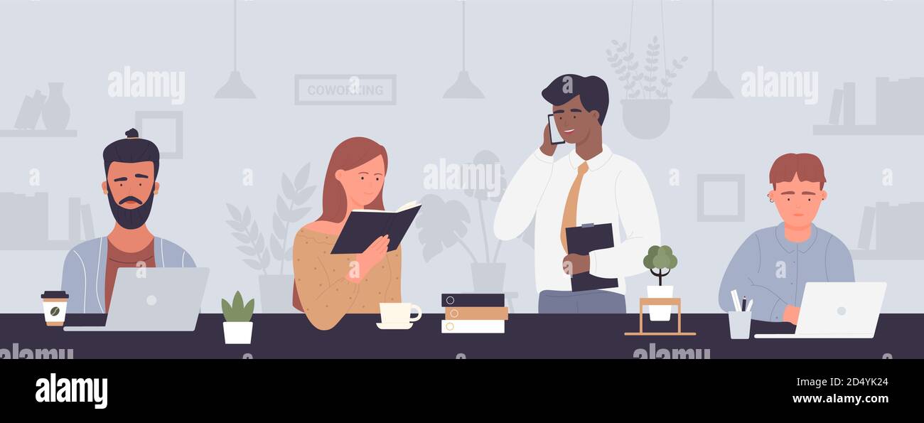 Coworking people vector illustration. Cartoon flat freelance ...