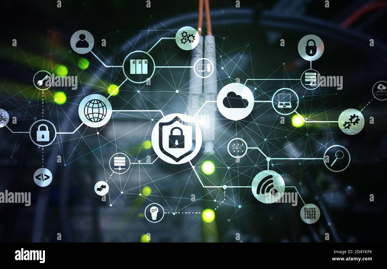 Data security concept. Icons: Closed Padlock, Wifi And cloud on digital ...