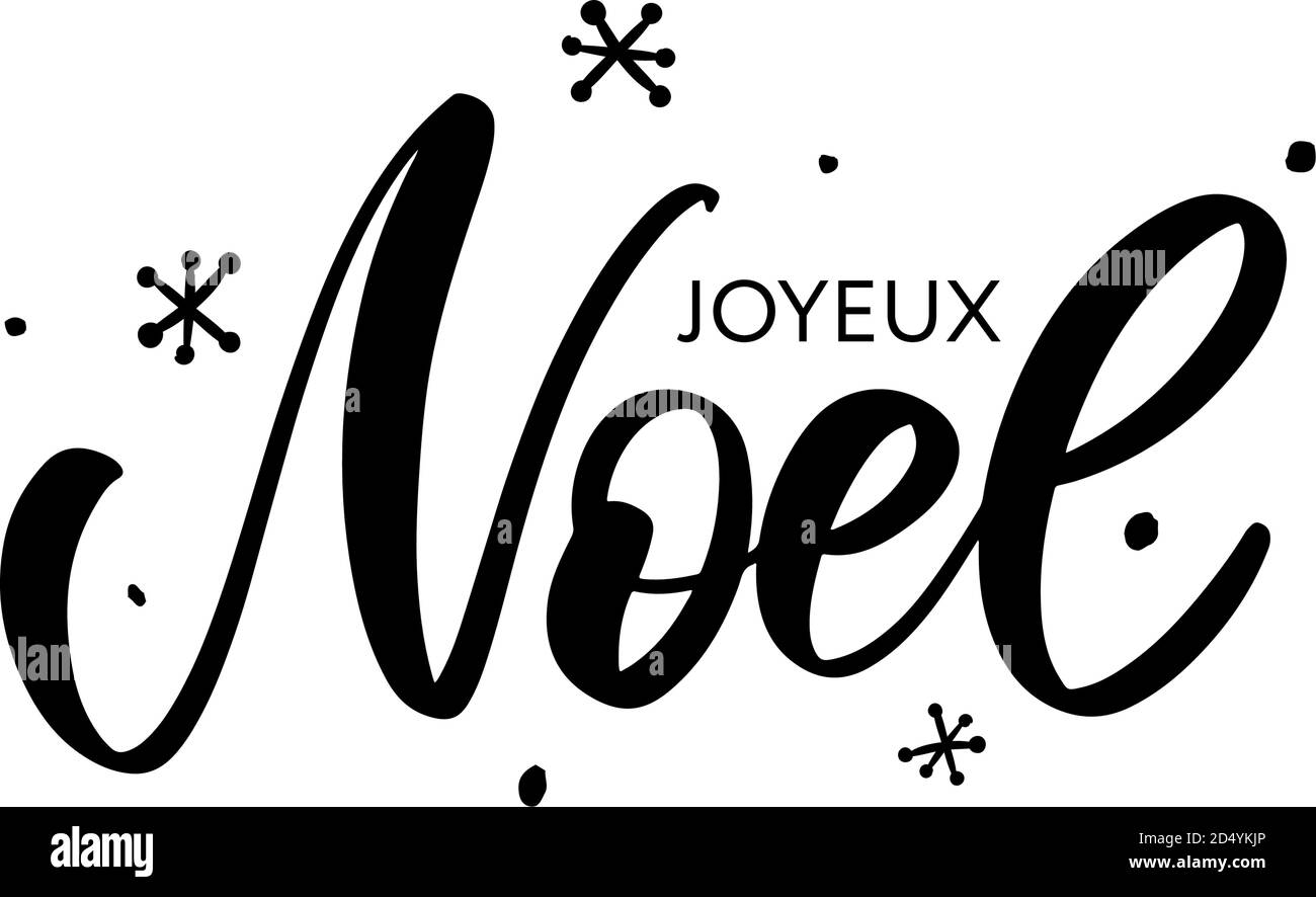 Merry Christmas card template with greetings in french language. Joyeux ...