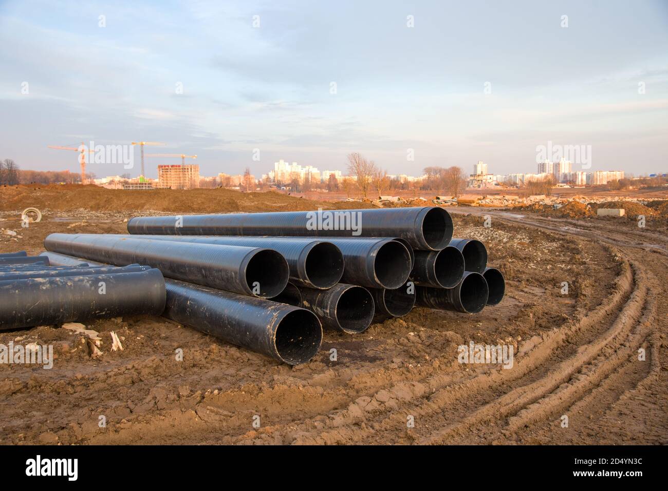 Cast iron sewer pipes for laying an external sewage system at a ...