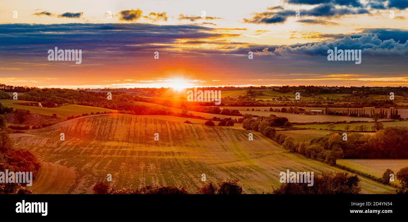Sunset from Sharpenhoe Clappers Bedfordshire, colourful sky, British ...