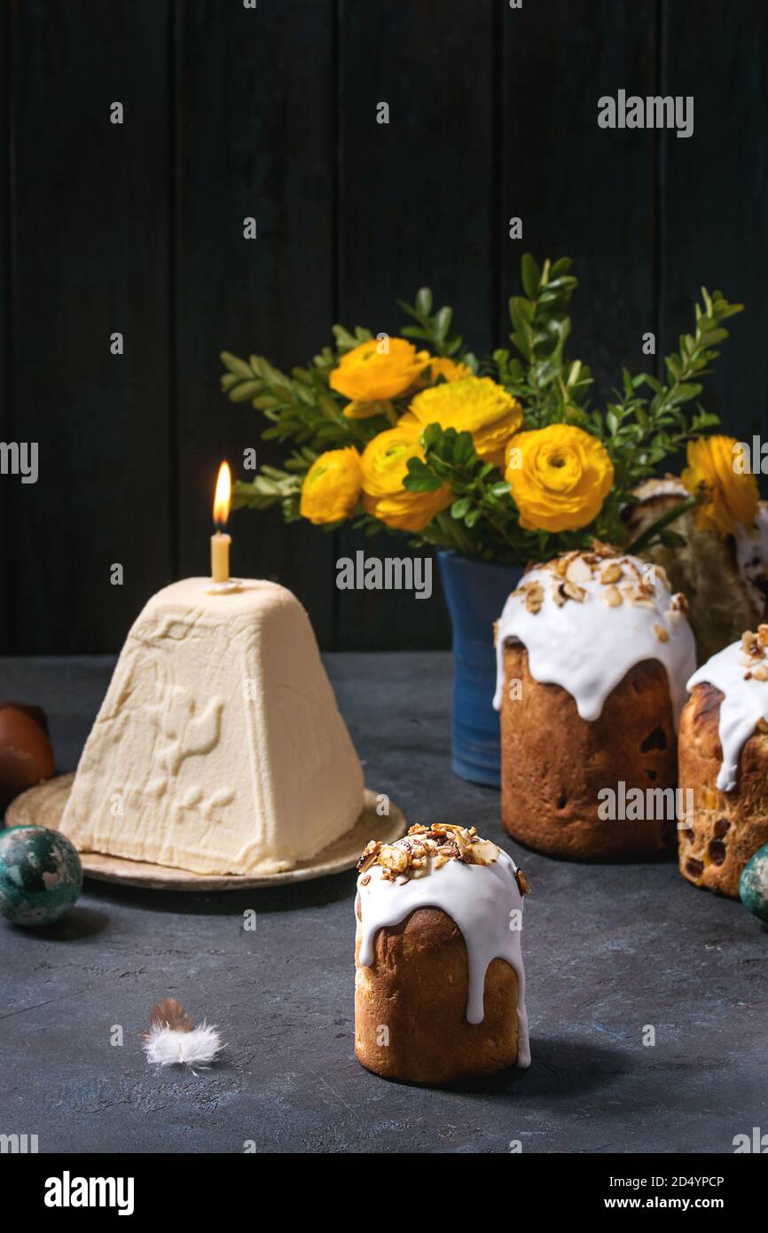 Set of traditional Russian and Ukrainian Easter cake Kulich Paska bread ...