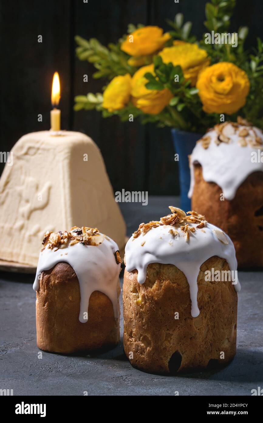 Set of traditional Russian and Ukrainian Easter cake Kulich Paska bread ...