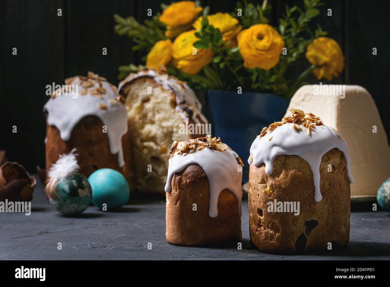 Set of traditional Russian and Ukrainian Easter cake Kulich Paska bread ...