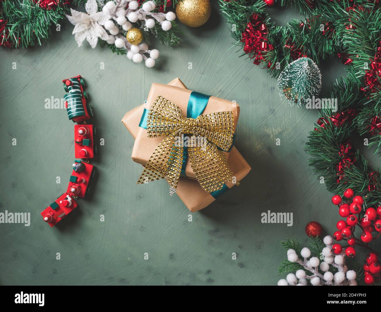 Christmas festive green background with presents Stock Photo - Alamy