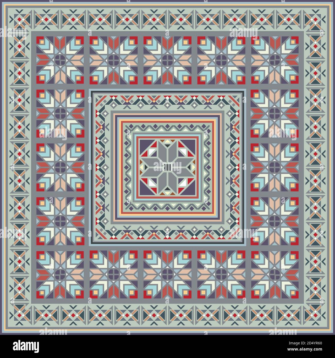 Colorful vector mosaic rug with abstract ethnic geometric ornaments ...
