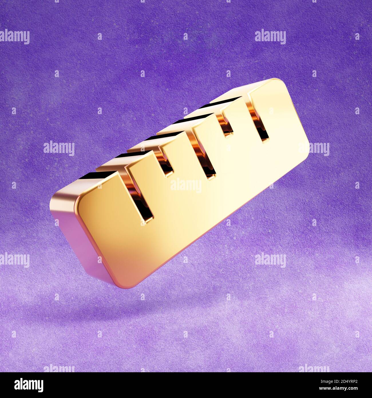 Ruler icon. Gold glossy Ruler symbol isolated on violet velvet ...